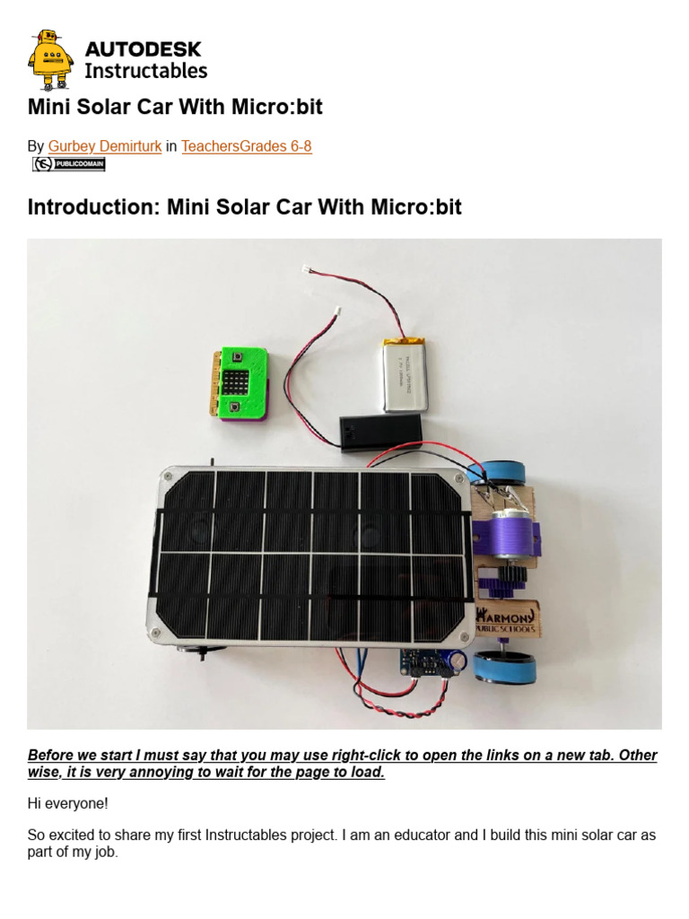 Mini Solar Car With Micro:bit: 13 Steps (With Pictures) - Instructables | PDF | Electrical ...