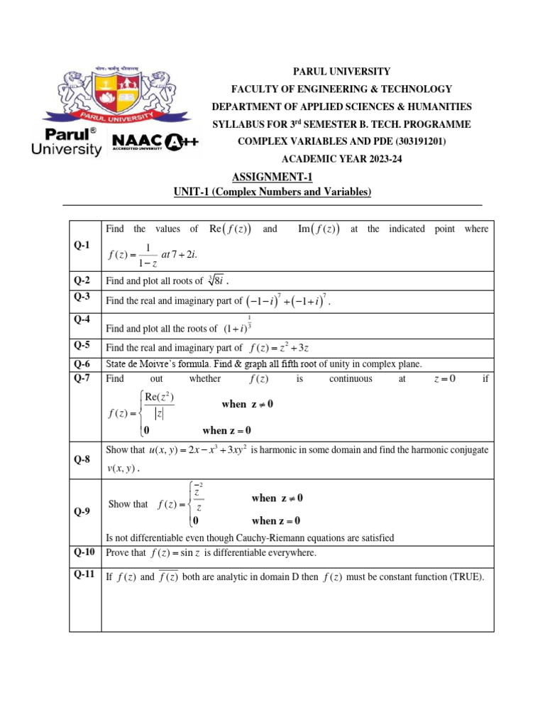 Assignment 1 | PDF | Complex Number | Function (Mathematics)