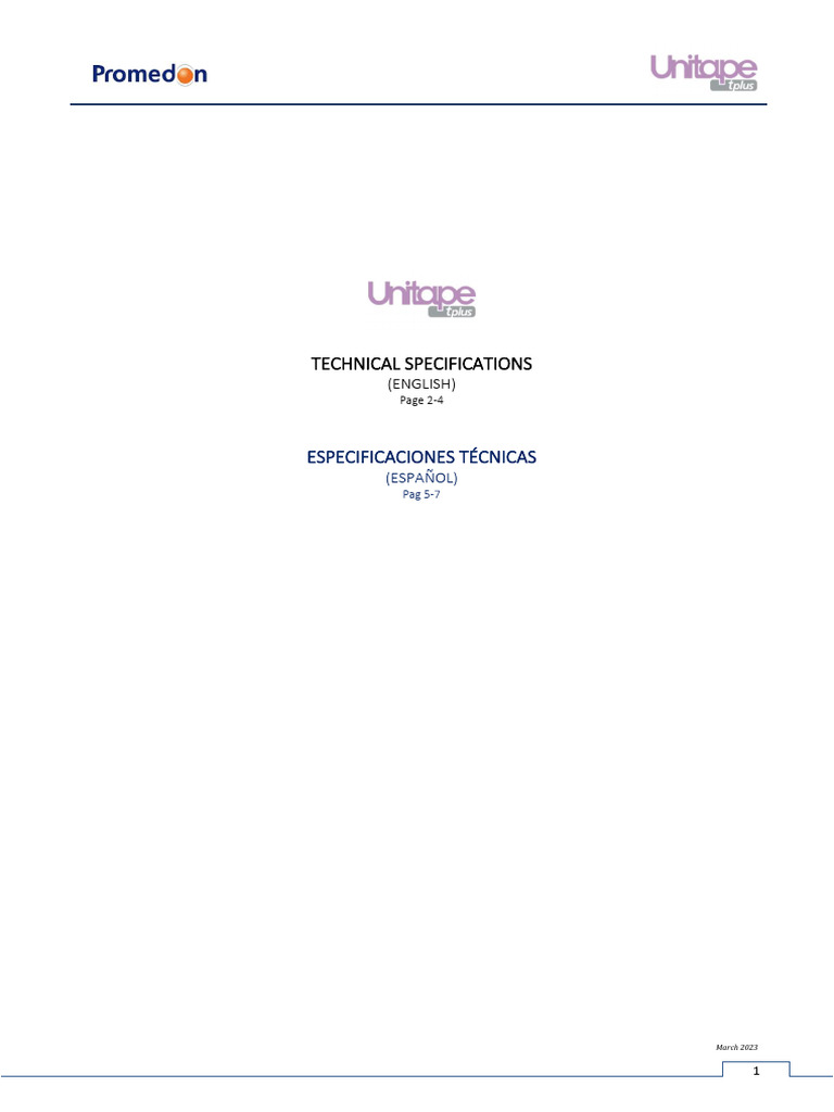 UNITAPE T PLUS - Technical Specifications ENG and ESP (March 2023) | PDF