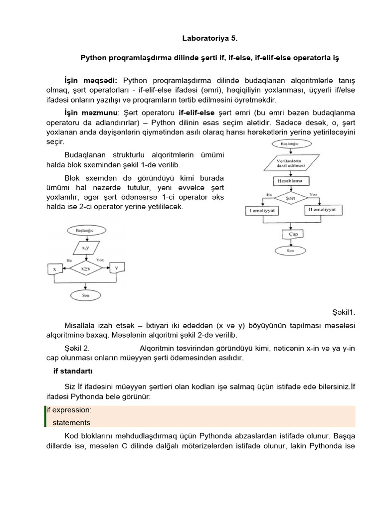 Lab6 - PD1 - Python Proqramlaşdırma Dilində Şərti If, If-Else, If-Elif-Else Operatorla Iş | PDF