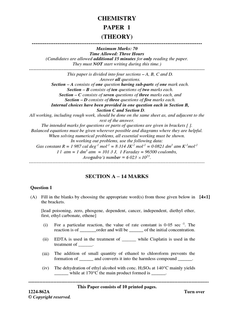 862a - Chemistry Paper 1 | PDF | Ethanol | Chemical Substances