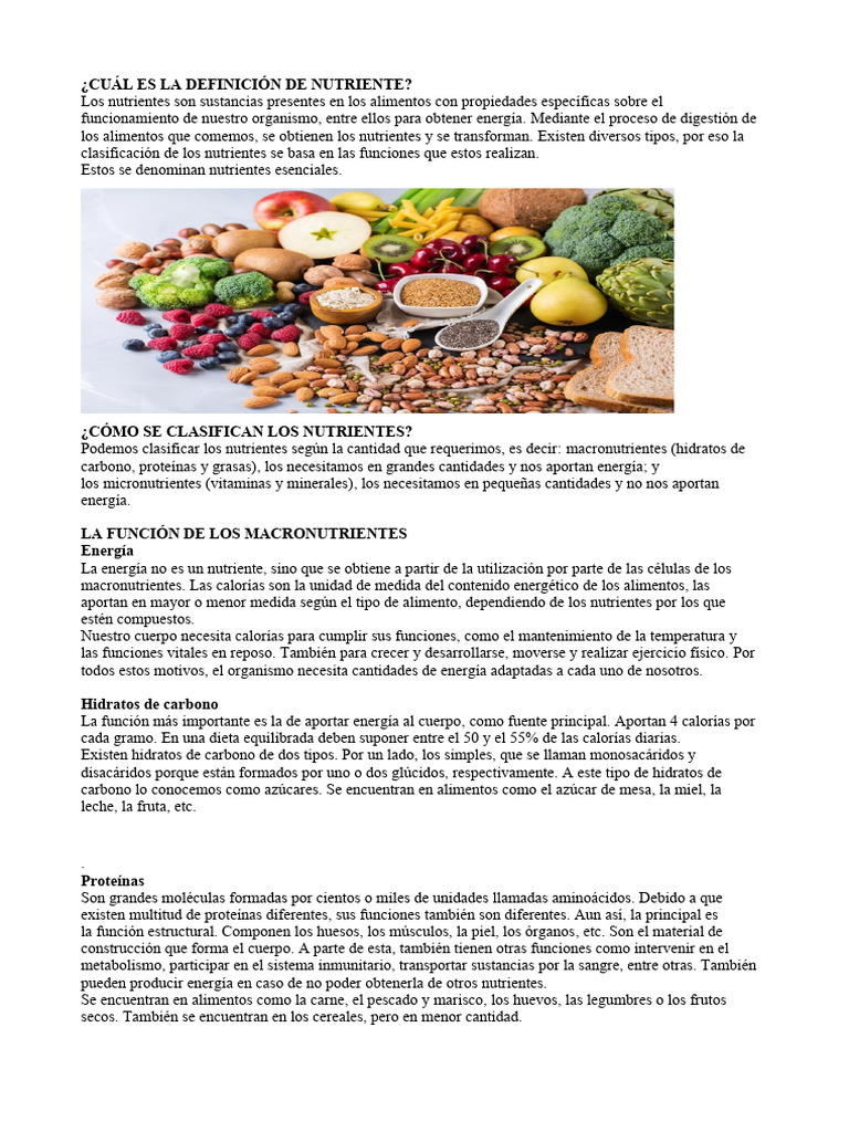 Definición y Clasificación de Nutrientes | PDF | Nutrientes | Carbohidratos