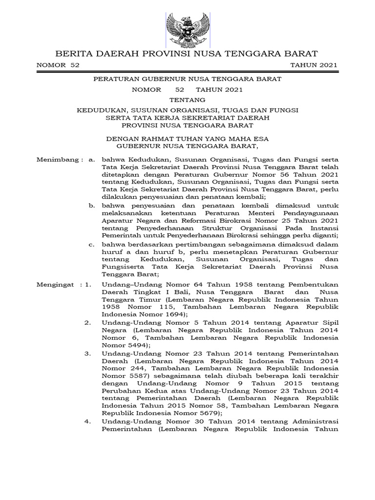Pergub No. 52 Tahun 2021 - Tusi Setda | PDF