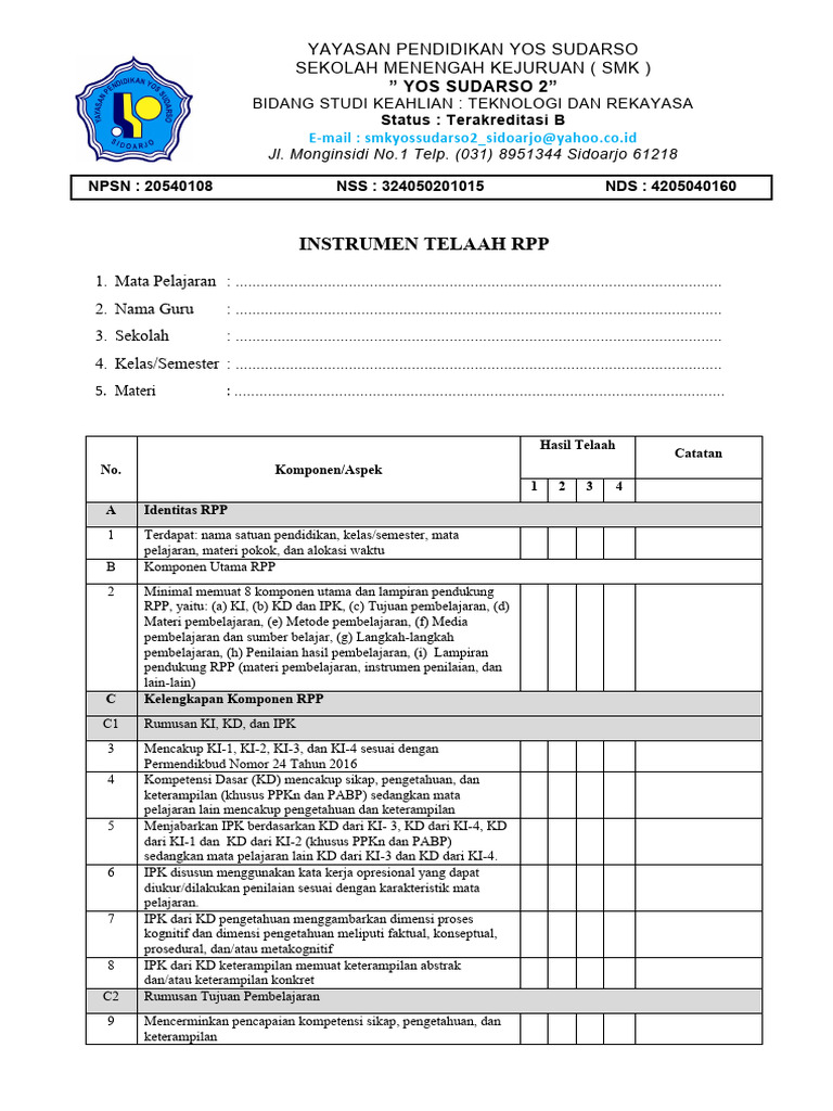 Instrumen Telaah, RPP | PDF