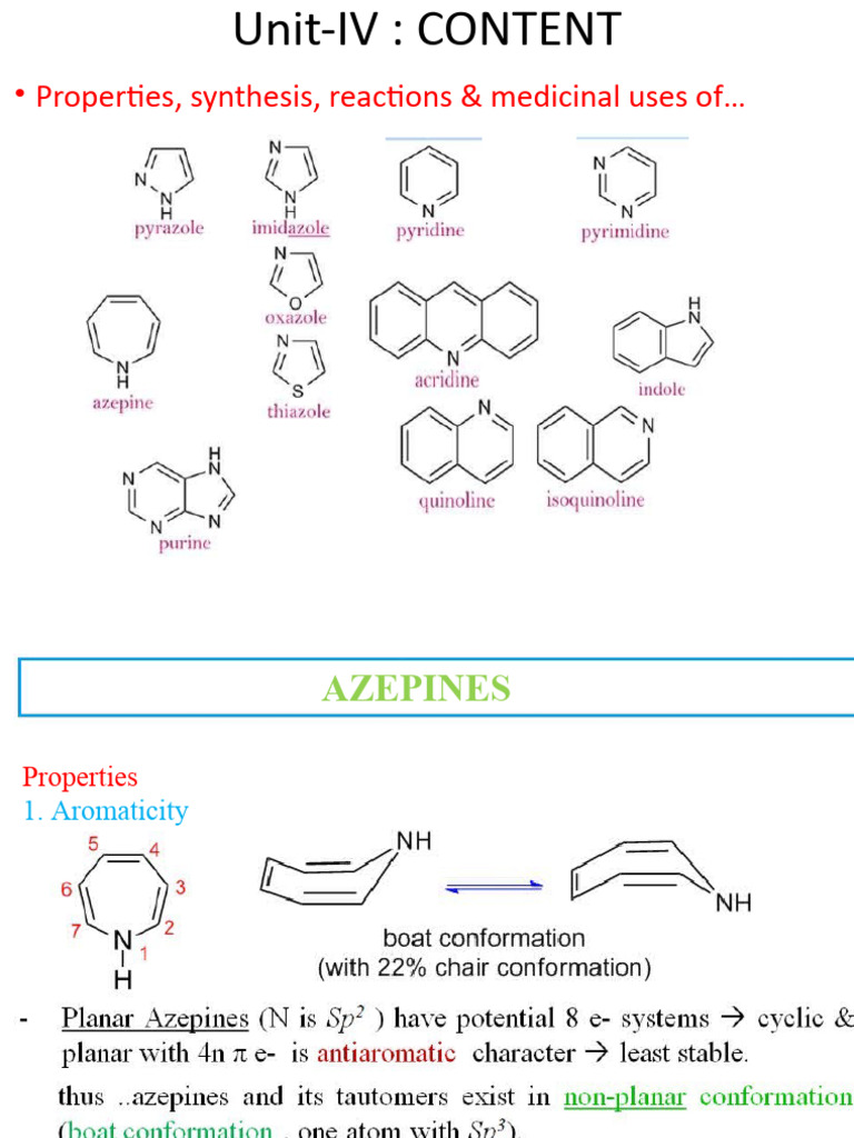 Azepine & Purine | PDF | Chemical Reactions | Aromaticity