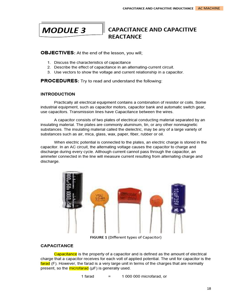 Module 3 Capacitance And Capacitive Reactance Pdf Capacitor