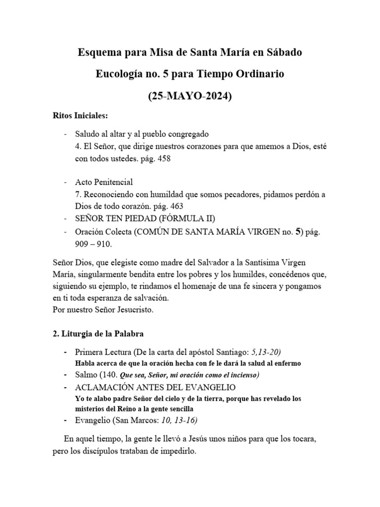 Esquema para Una Misa Ordinaria | PDF | eucaristía | María, madre de Jesús