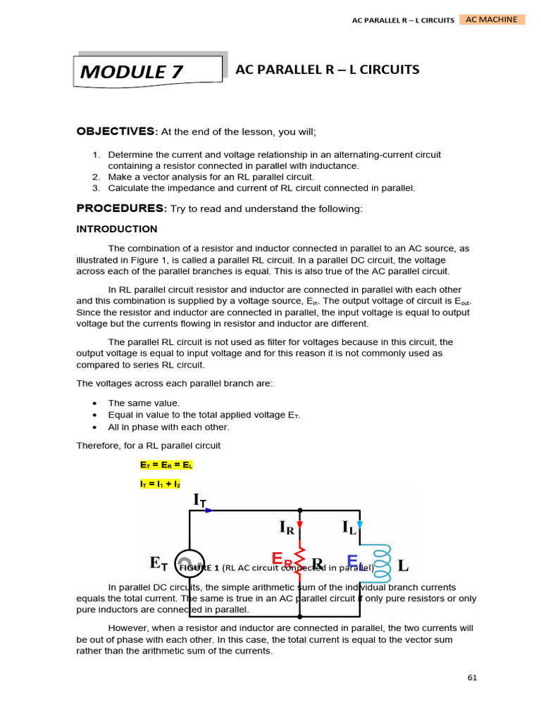 Module 7 - Ac Parallel Circuits Conyaining Inductance | PDF | Series ...