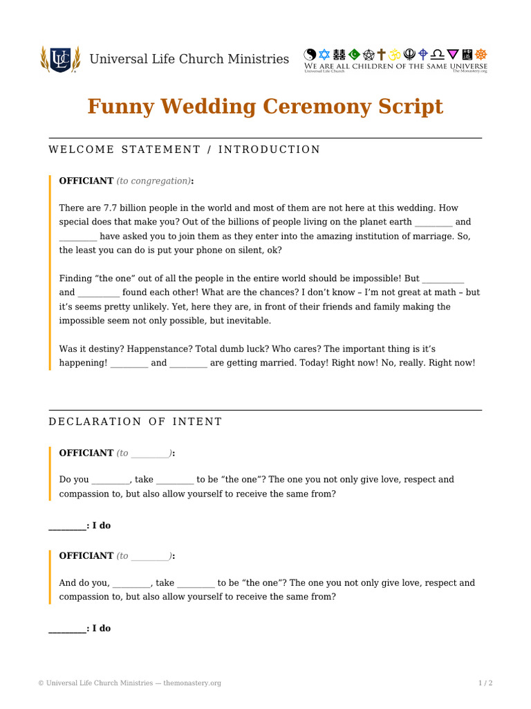 Comical Wedding Ceremony Script | PDF | Marriage