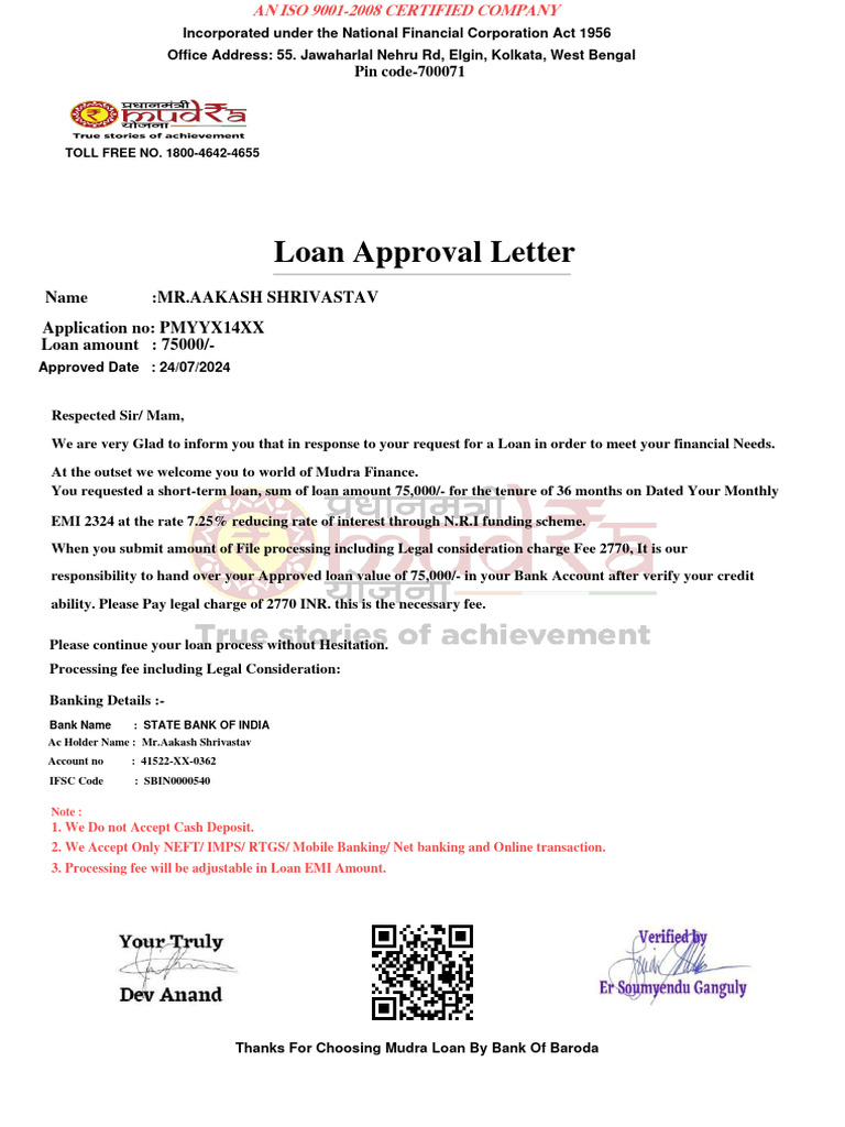 MR - Aakash Approval Letter | PDF | Finance & Money Management