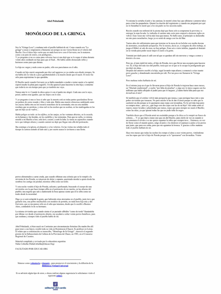 Monologo La Gringa | PDF