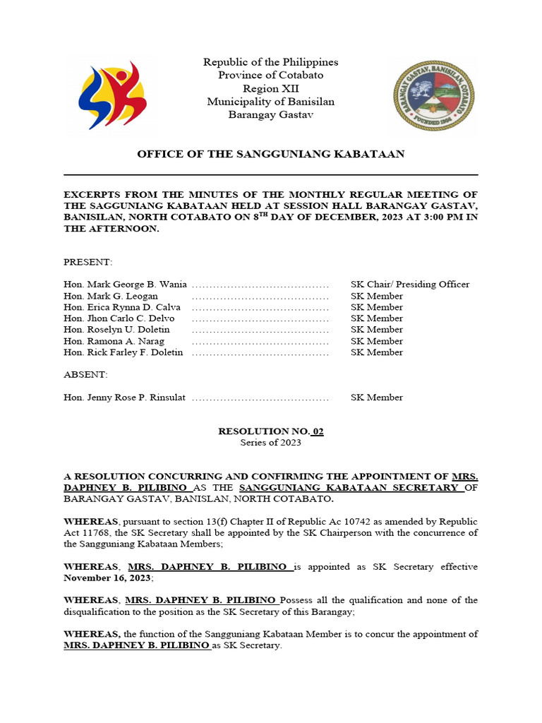 RESOLUTION 1, Secretary Appointment | PDF | Government