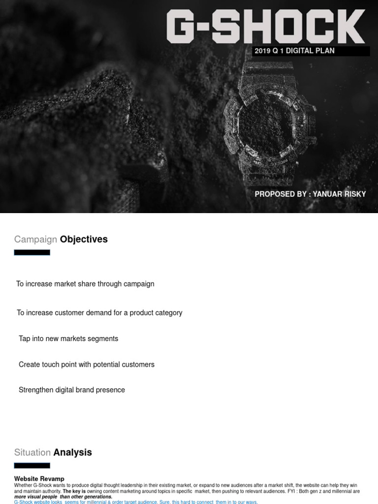 G Shock Q1 Campaign Plan | PDF | Advertising | Brand