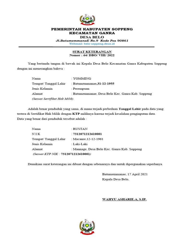 Keterangan Beda Nik | PDF