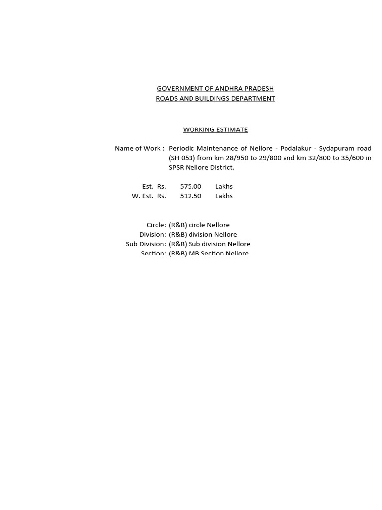 Working Estimate NPS Road 2nd Reach Final | PDF | Concrete | Road Surface