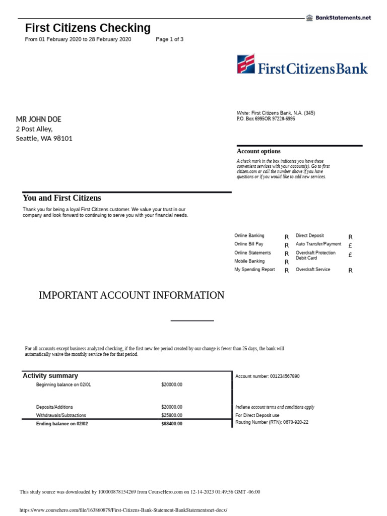 First Citizens Bank Statement BankStatements - Net | PDF | Overdraft ...