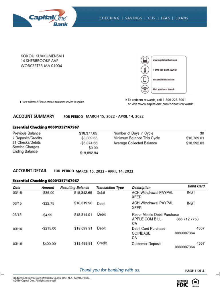 Capital One Account Summary March-April | PDF | Debit Card | Credit Card