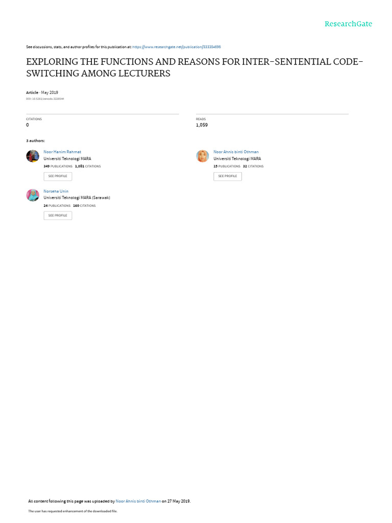 EXPLORING_THE_FUNCTIONS_AND_REASONS_FOR | PDF | Second Language | Teachers