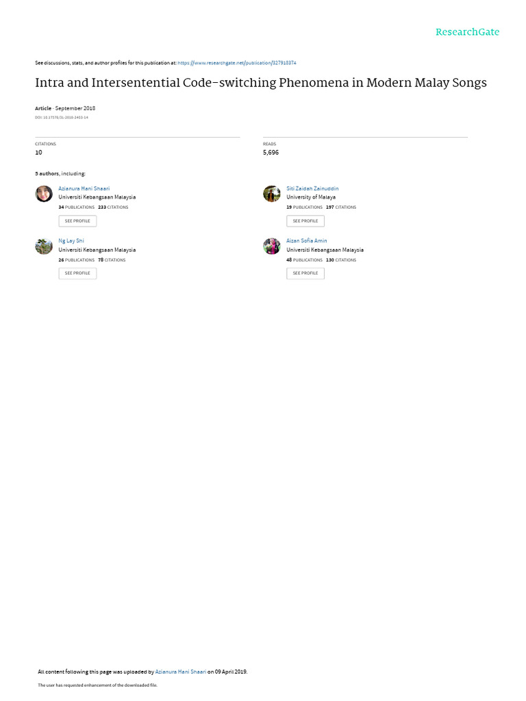 Intra and Intersentential Code-Switching Phenomena | PDF ...