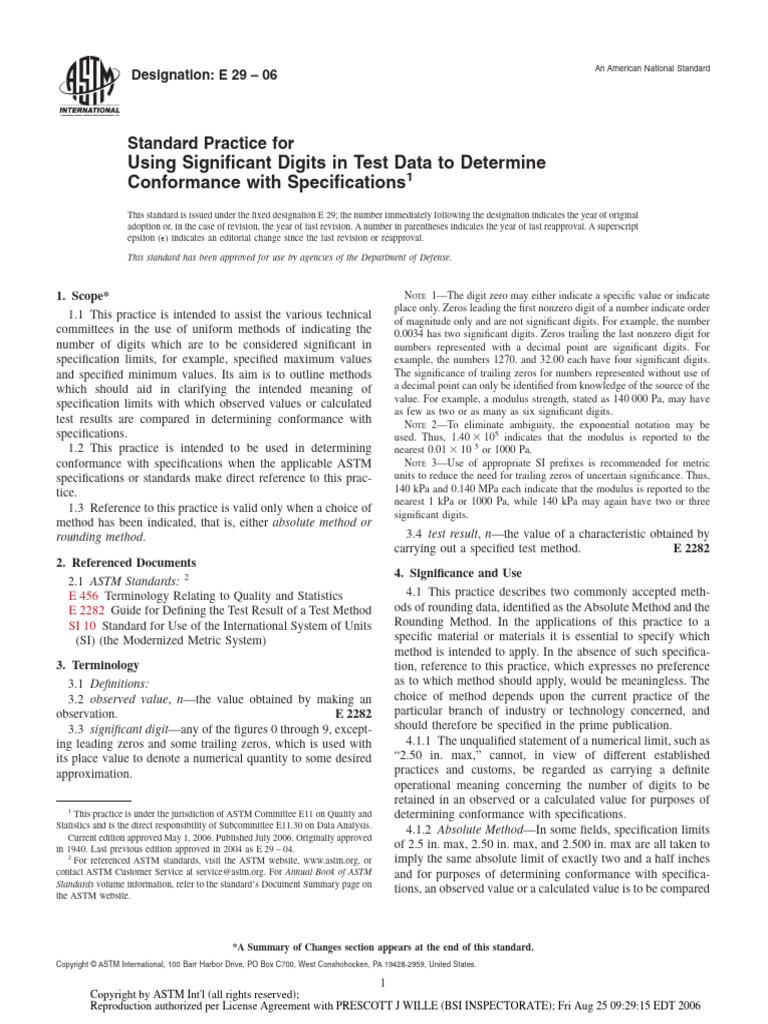 Astm E29-06 | PDF | Rounding | Significant Figures