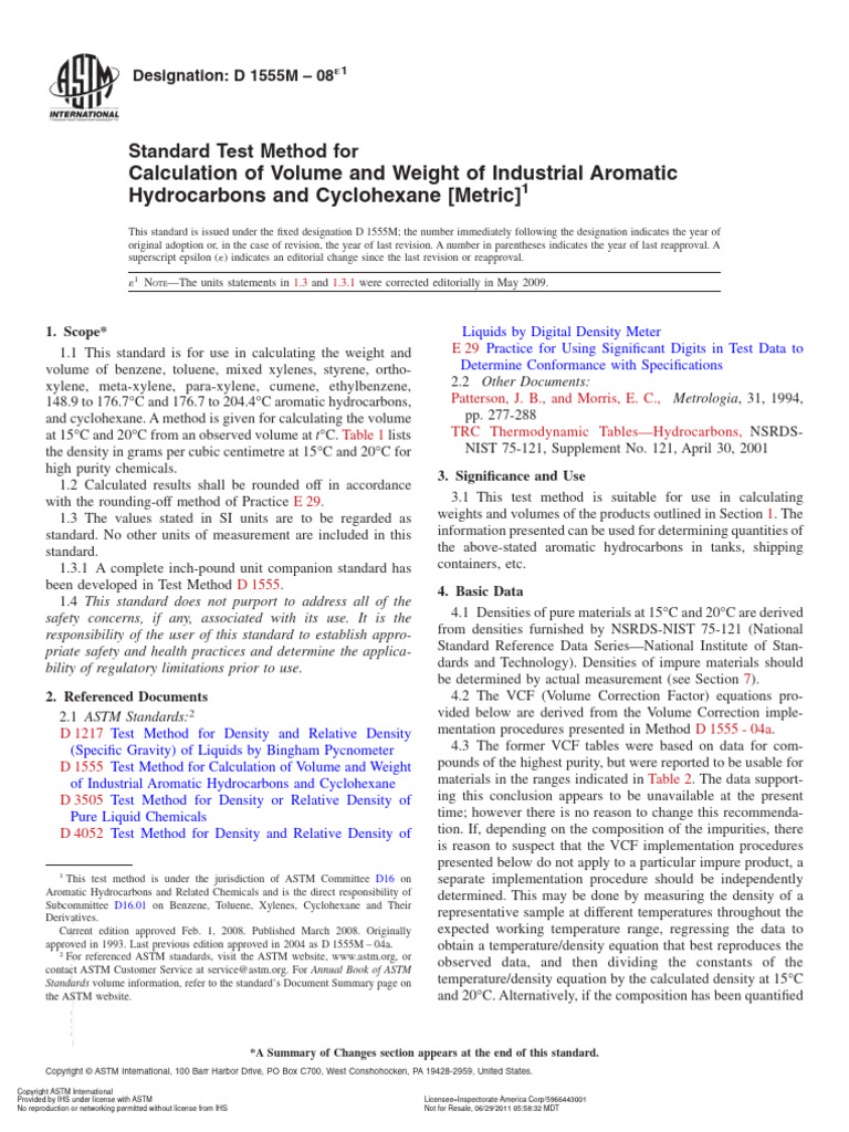 ASTM D1555 M | PDF | Density | Benzene