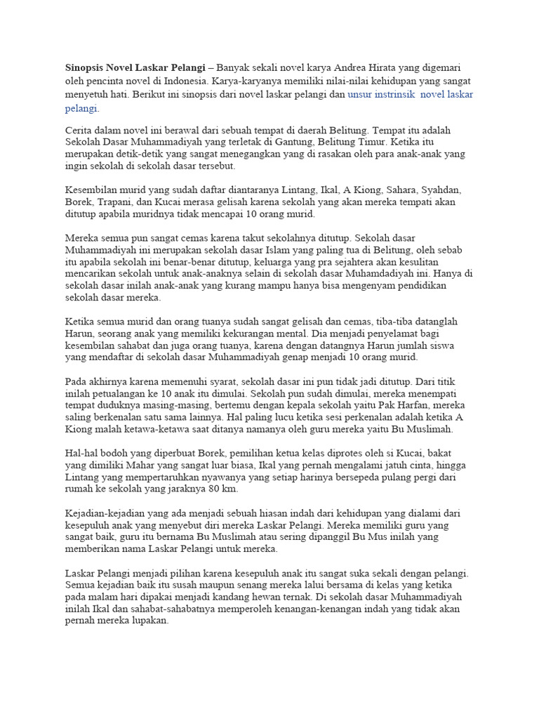Sinopsis Novel Laskar Pelangi | PDF | Puisi