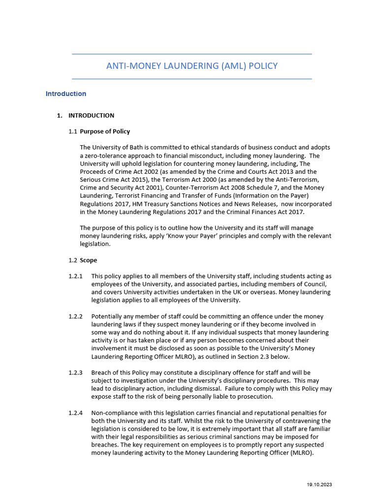 Anti Money Laundering Policy | PDF | Money Laundering | Government