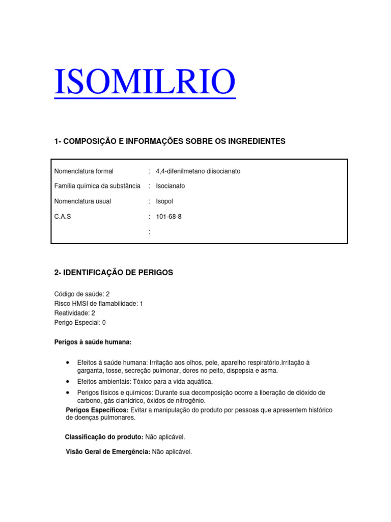 Ficha Técnica-ISOCIANATO | PDF | Química