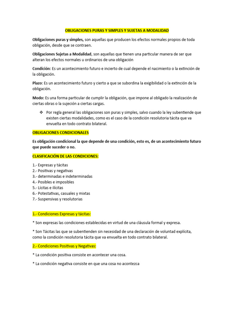 Obligaciones: Puridad, Modalidad y Condiciones | PDF | Pagos | Bancarrota