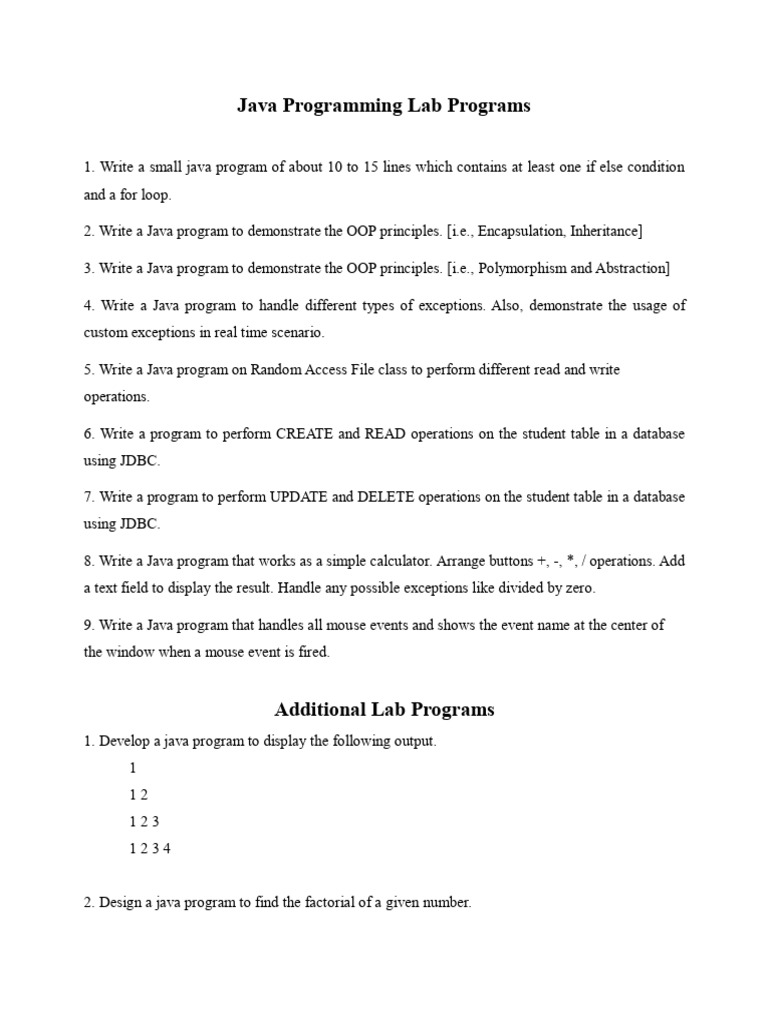 Java Programming Lab Programs | PDF Java Programming Lab Programs | PDF