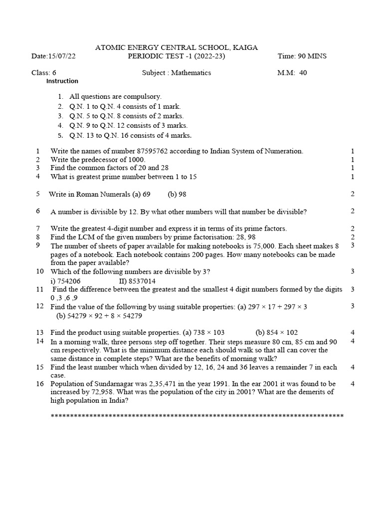 PT 1 6 Maths | PDF | Numbers | Arithmetic
