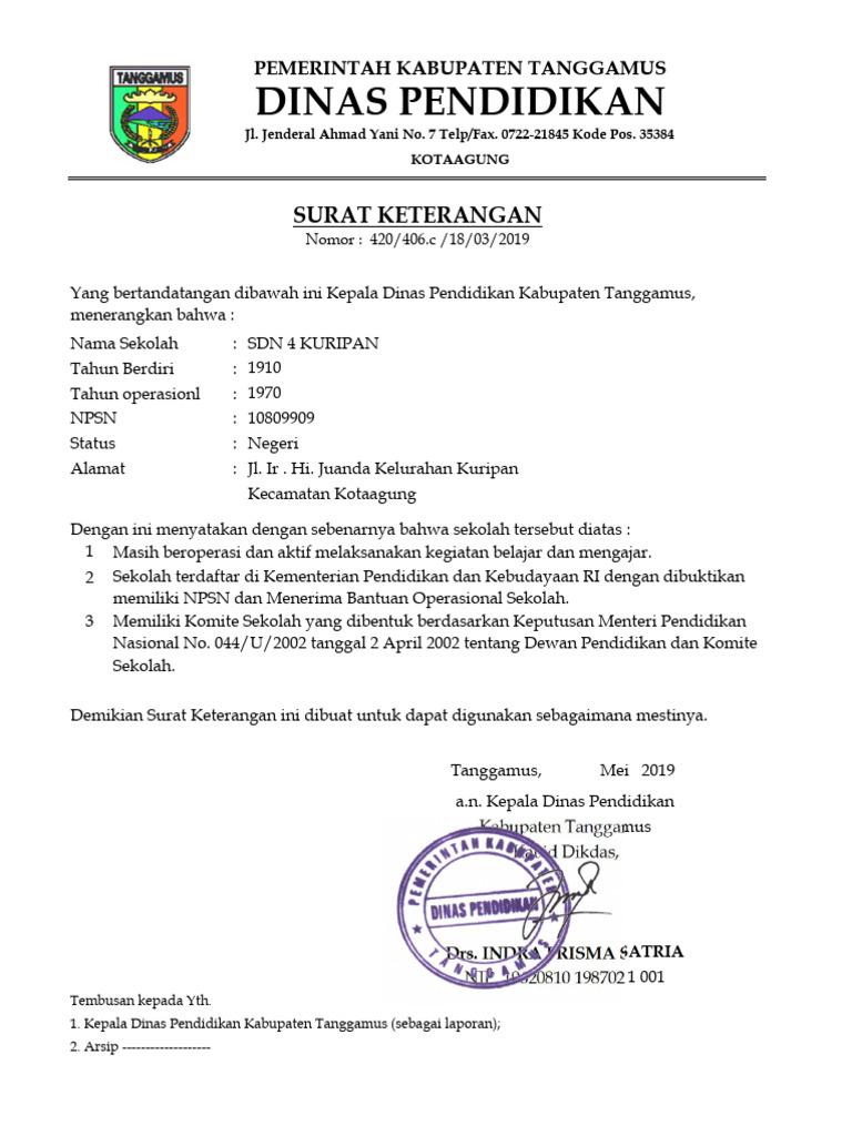 Keterangan SDN 4 Kuripan | PDF