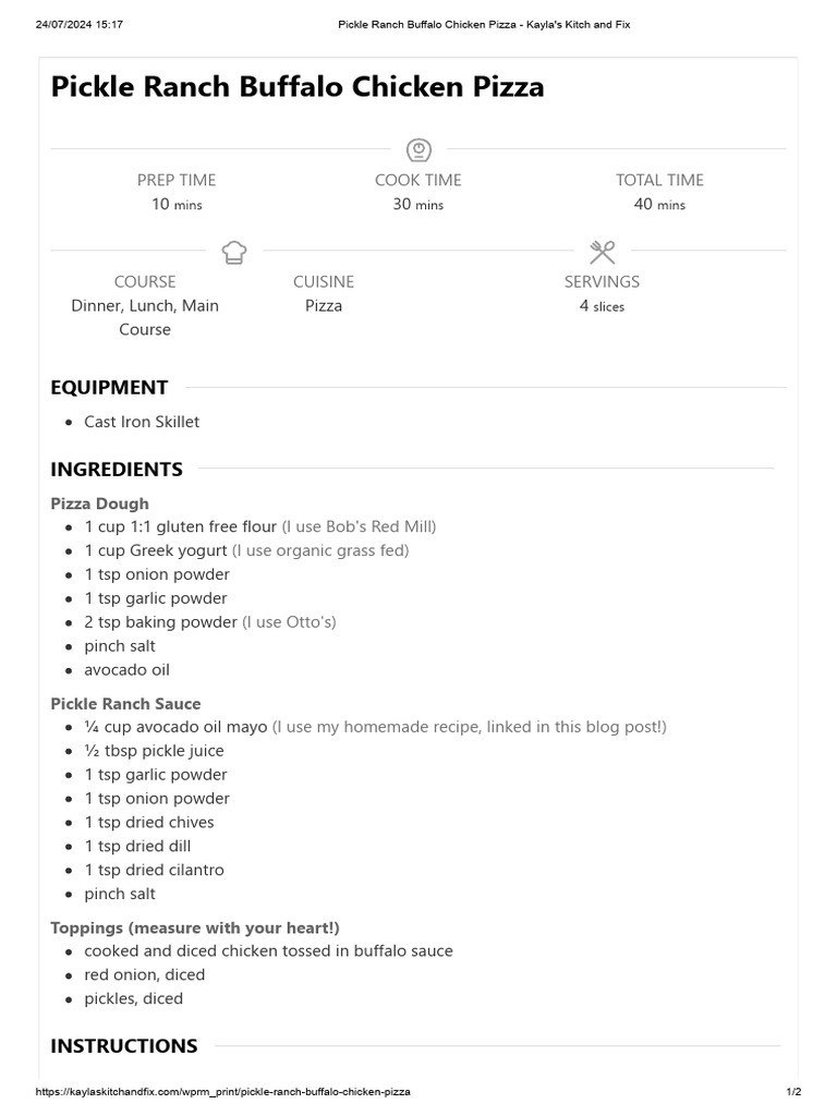 Buffalo Chicken Pizza Recipe | PDF | Pizza | Breads