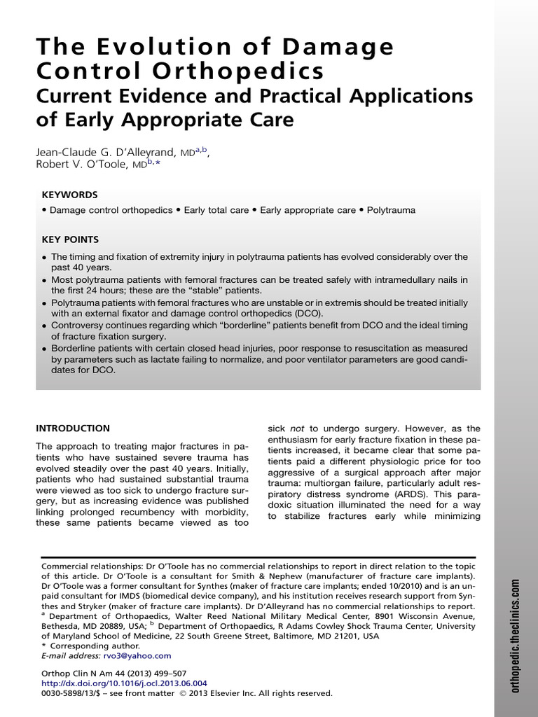 The Evolution of Damage Control Orthopedics Current Evidence and ...