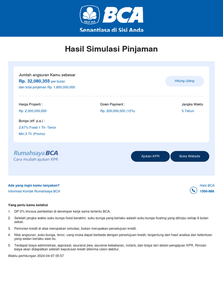 Hasil Simulasi KPR BCA6611d36232948 | PDF