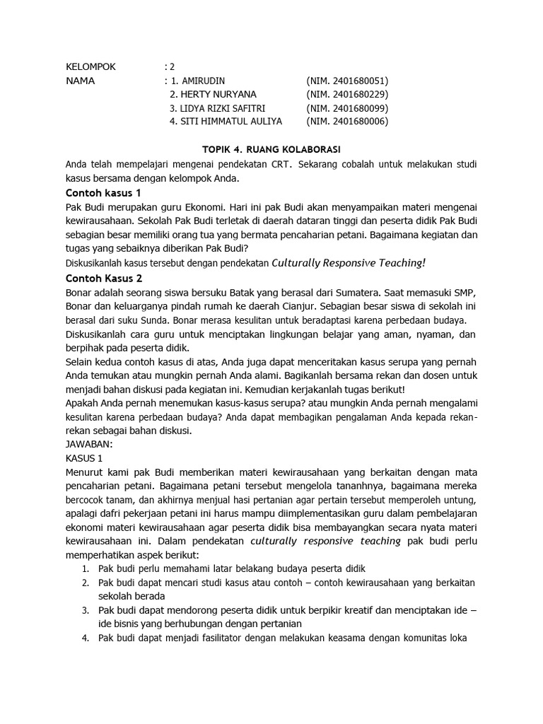 Topik 4 - Ruang Kolaborasi-Kelompok 2-Pgsd C-Amirudin | PDF