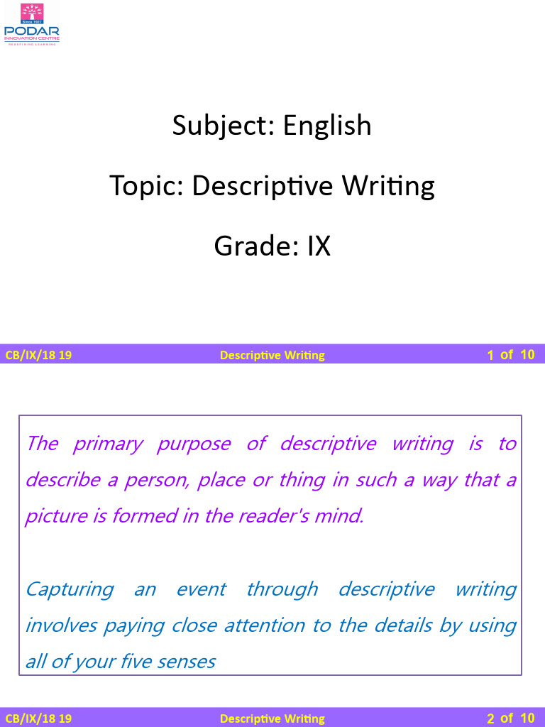 CB Eng IX Descriptive Writing | PDF | Adjective | Verb