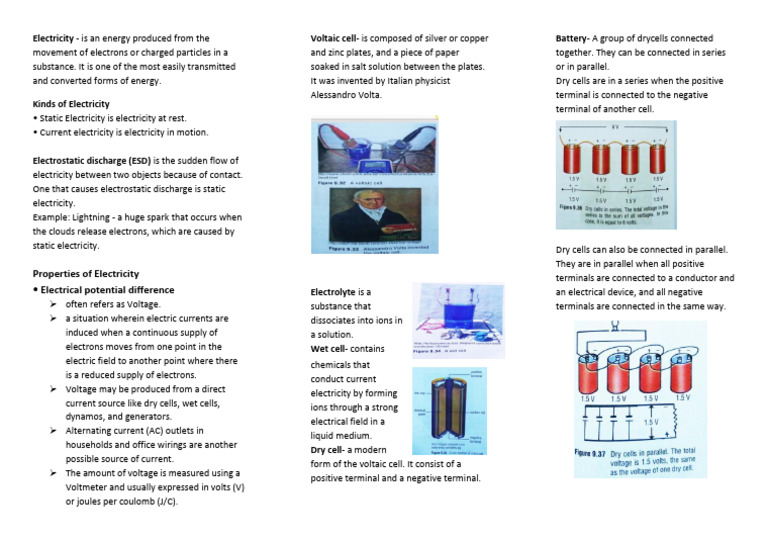 GRADE 8 Handout Electricity | PDF | Electricity | Voltage