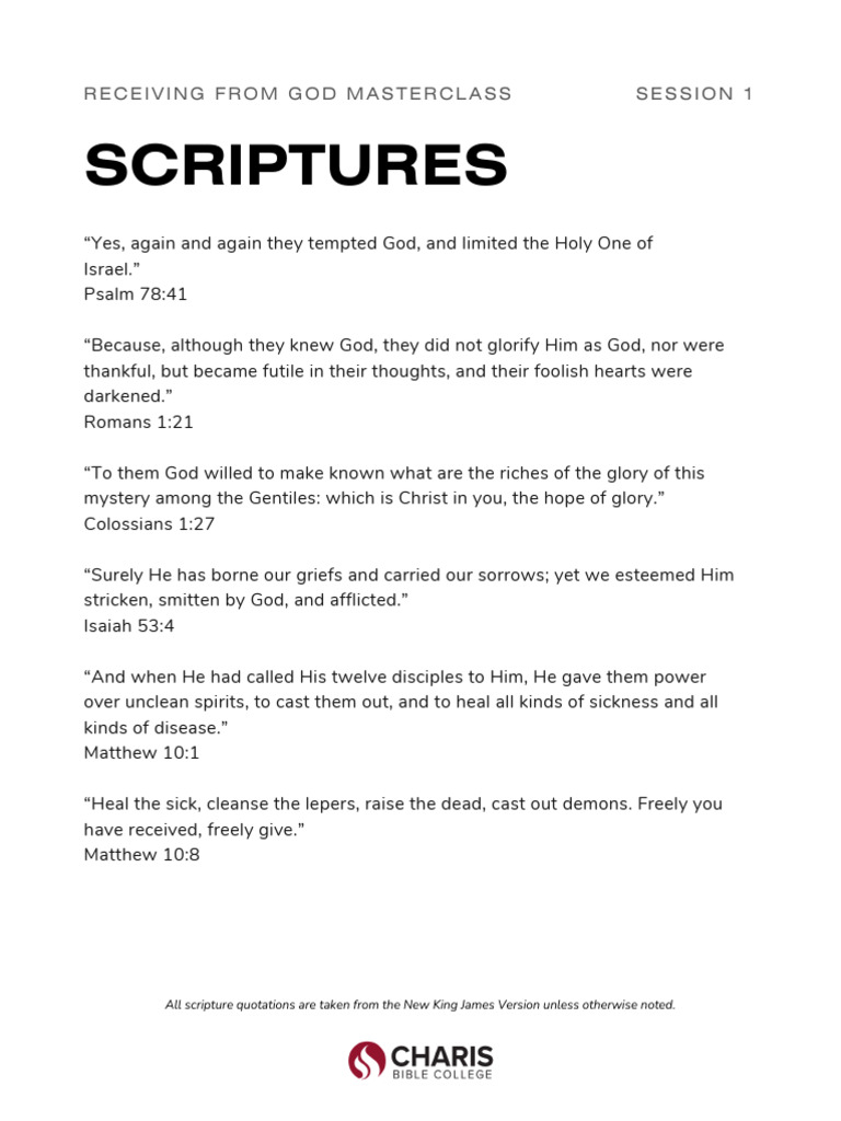 Session1 Scriptures Charis Masterclass | PDF