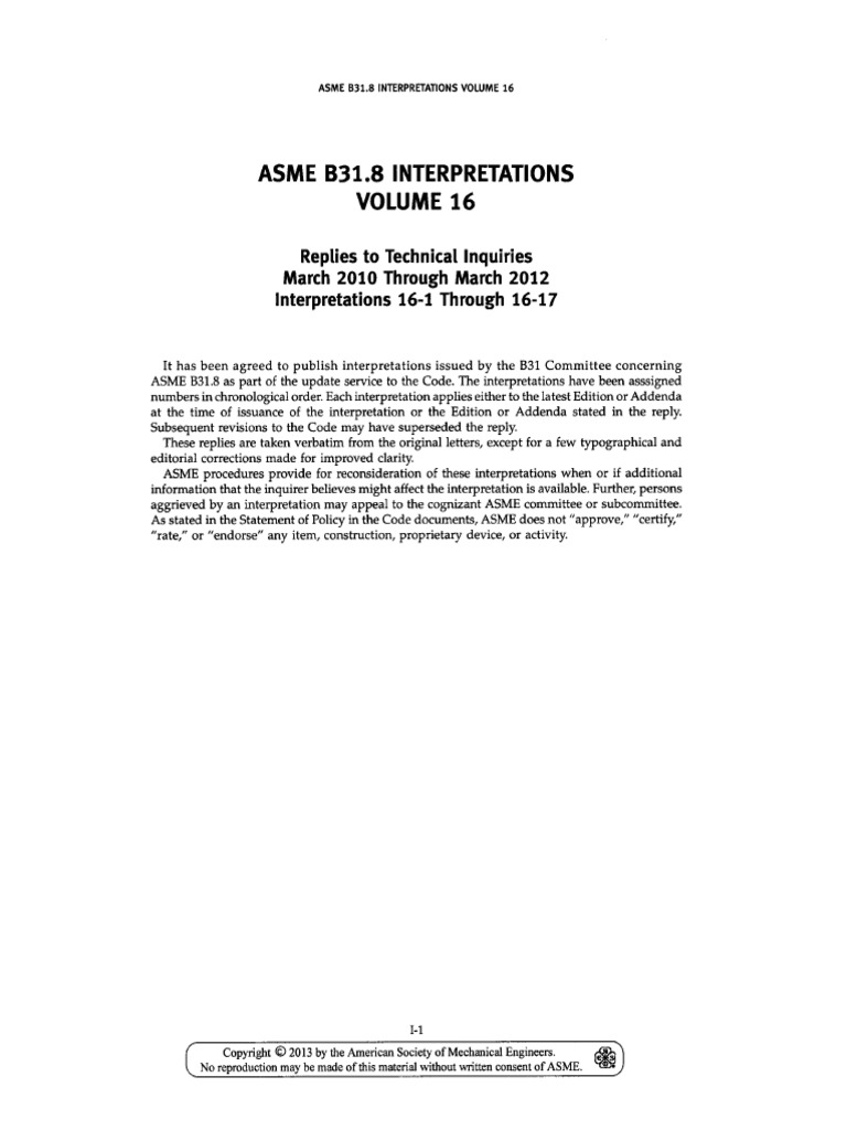 ASME B31.8 Interpretations Volume 16 | PDF