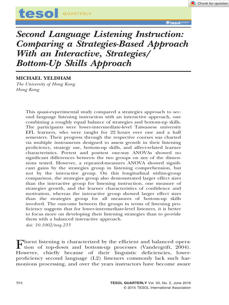 Second Language Listening Instruction: Comparing A Strategies-Based ...