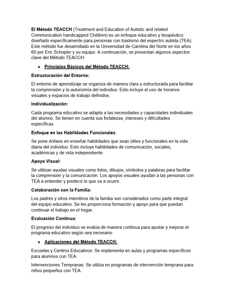 El Método Teacch | PDF | Espectro autista | Evaluación
