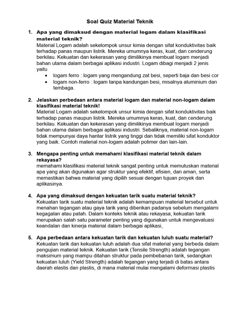 Soal Quiz Material Teknik | PDF | Seni