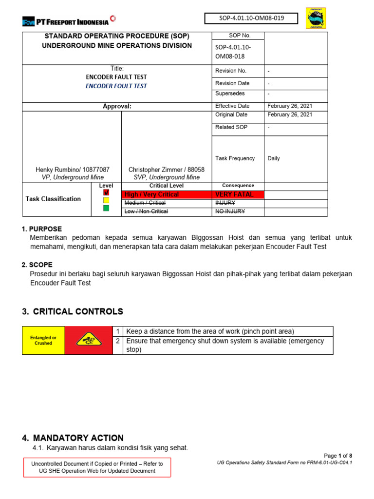 Encoder Fault Test SOP for Mining | PDF