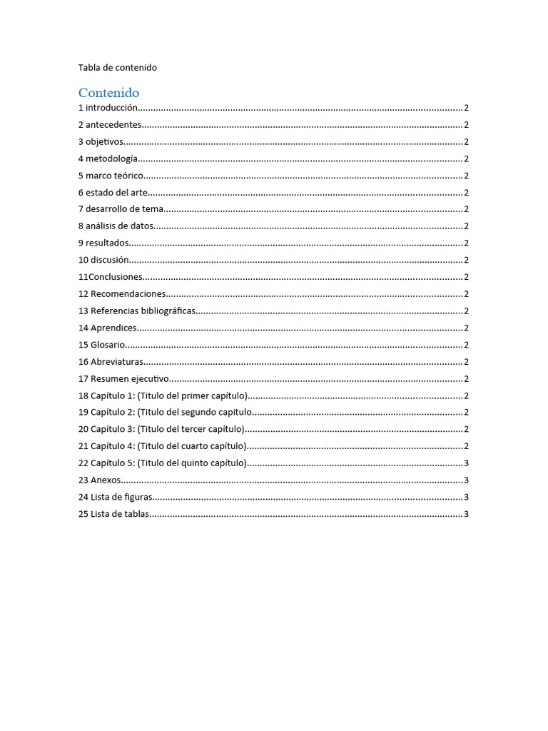 Tabla de Contenido | PDF