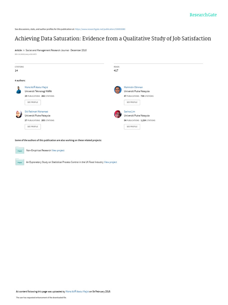 Achieving Data Saturation Evidencefroma Qualitative Studyof Job ...
