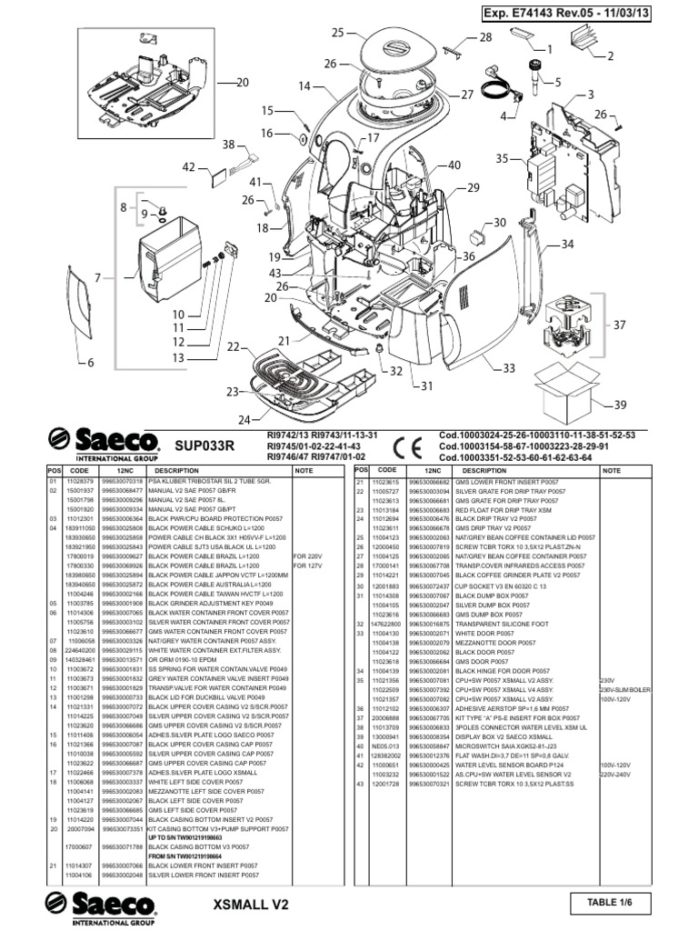 ESPLOSO COD SAECO X PHILIPS E74143 - Rev05 - Xs - v2 - SM XSMALL | PDF ...