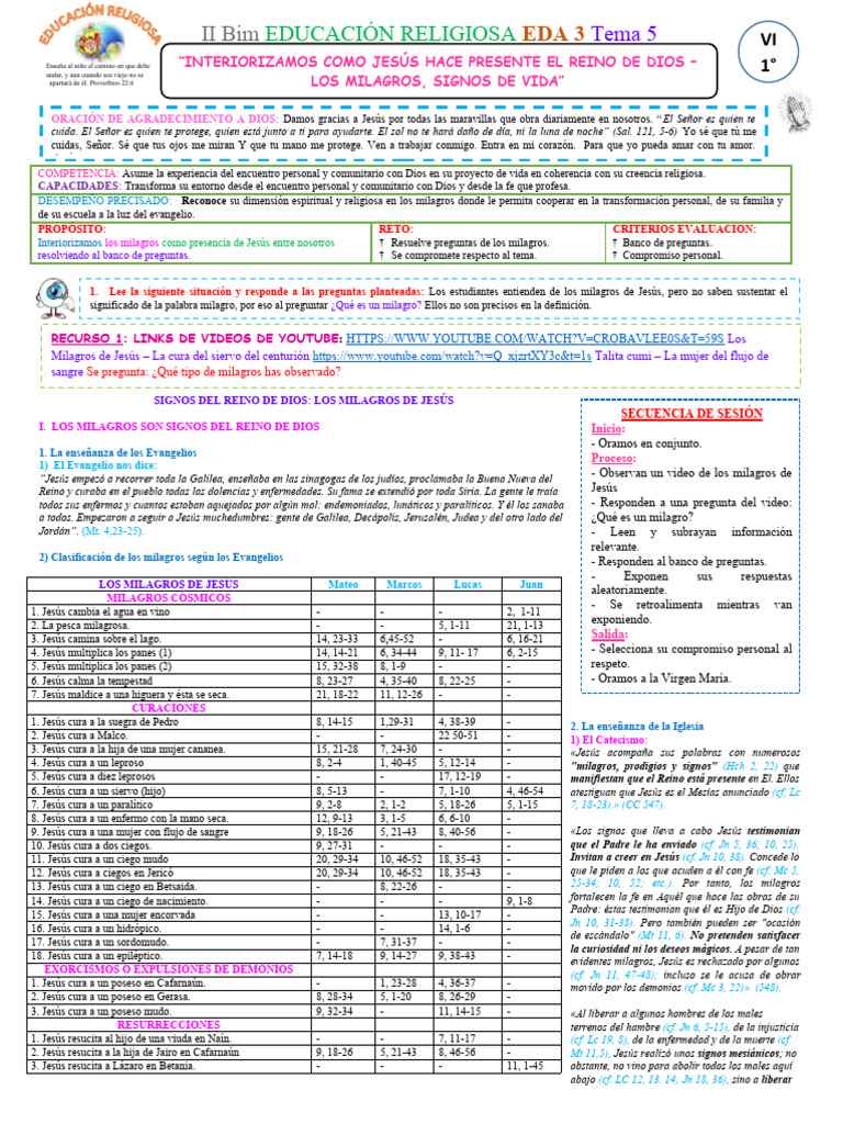 1ro EDA 3 Tema 5 | PDF | Jesús | Milagro