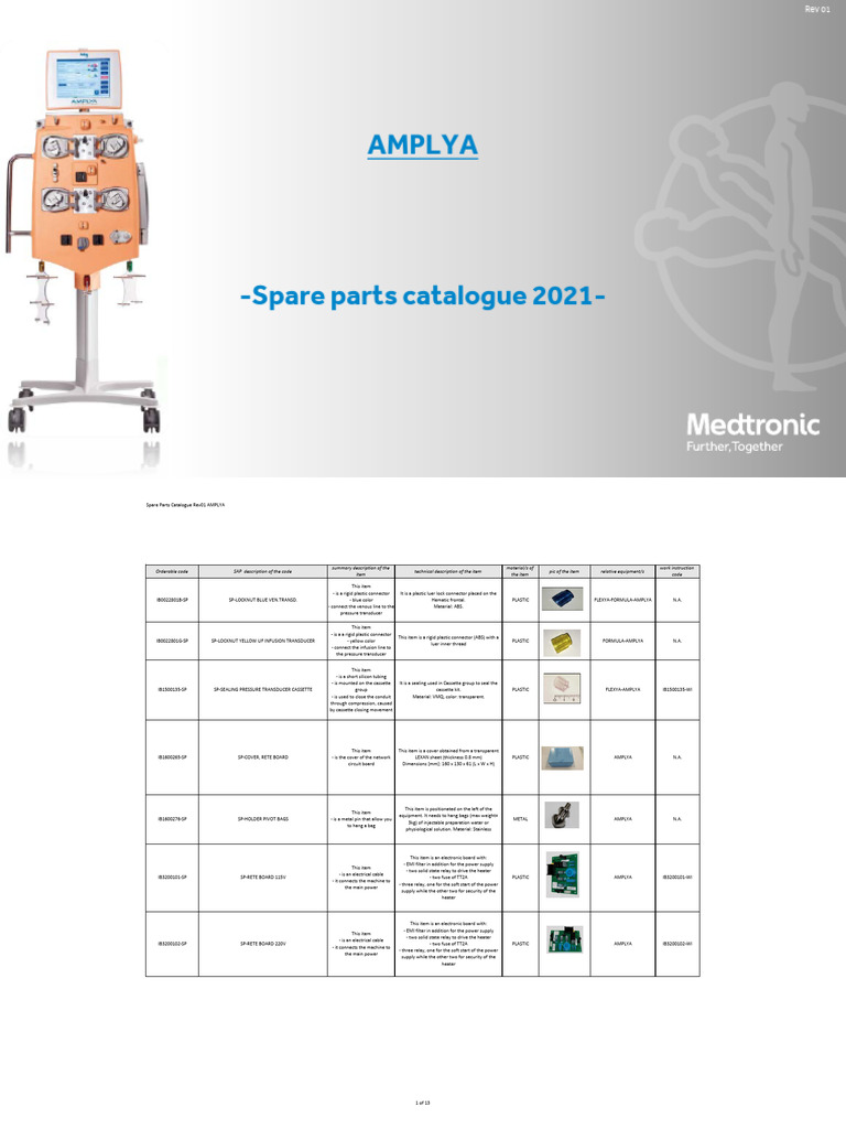 AMPLYA Spare Parts Catalogue Rev01 | PDF | Power Supply | Electrical ...