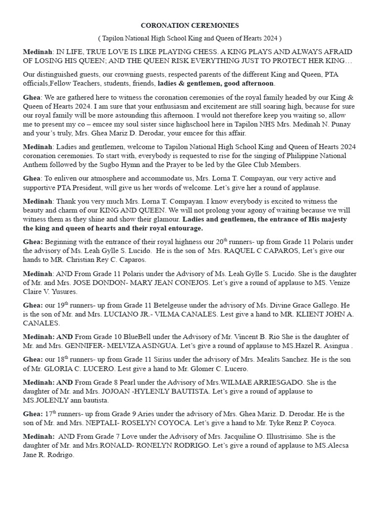 King and Queen of Hearts Script | PDF | Home & Garden